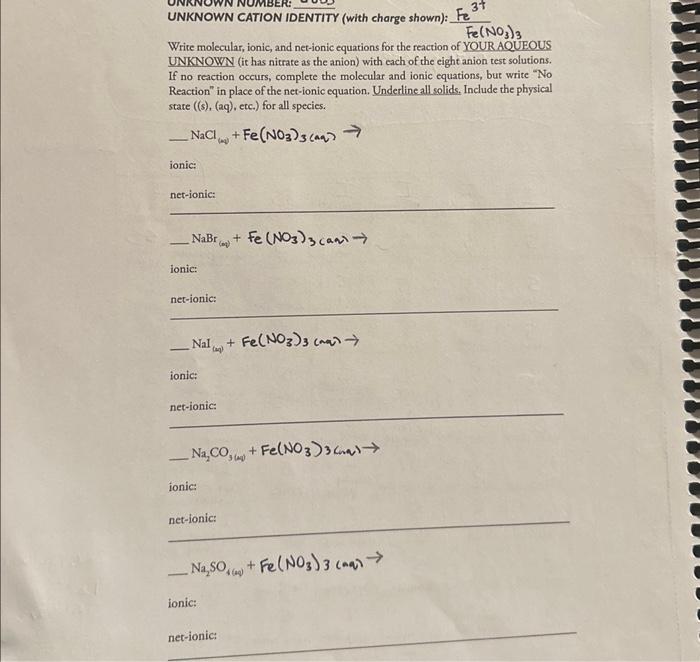 Solved UINKNOWN NUMBER: UNKNOWN CATION IDENTITY (with charge | Chegg.com