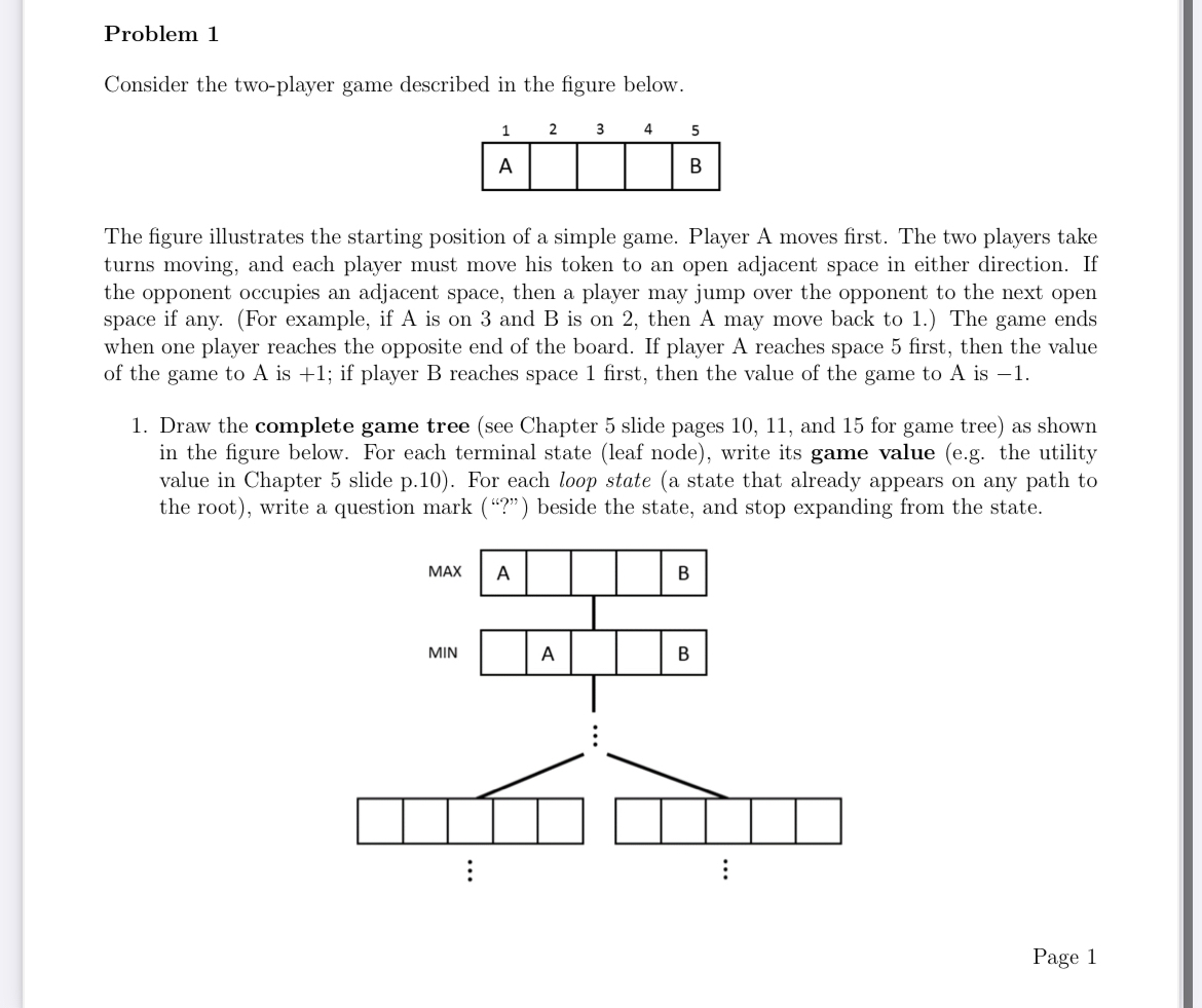 Solved Problem 1Consider the two-player game described in | Chegg.com