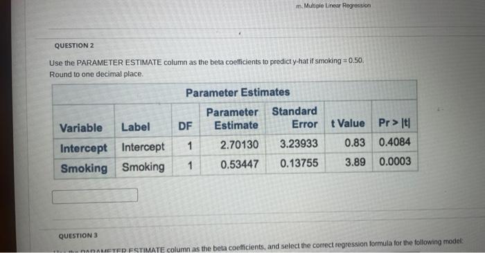 Solved QUESTION 2 Use the PARAMETER ESTIMATE column as the | Chegg.com