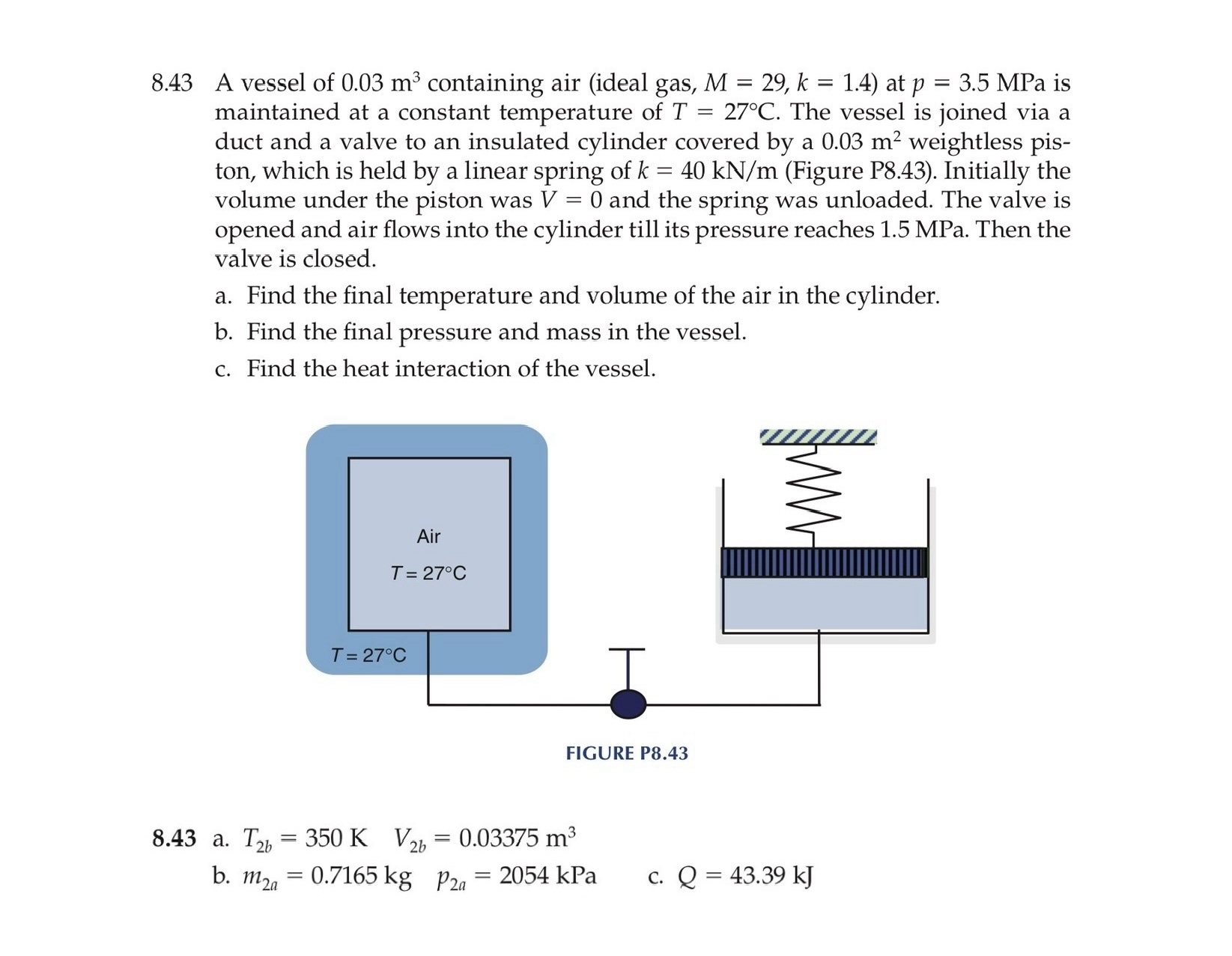 Solved 8.43 ﻿A vessel of 0.03m3 ﻿containing air (ideal gas, | Chegg.com