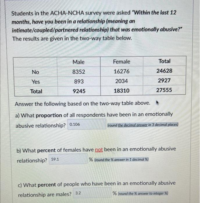 Solved Students in the ACHA-NCHA survey were asked "Within | Chegg.com