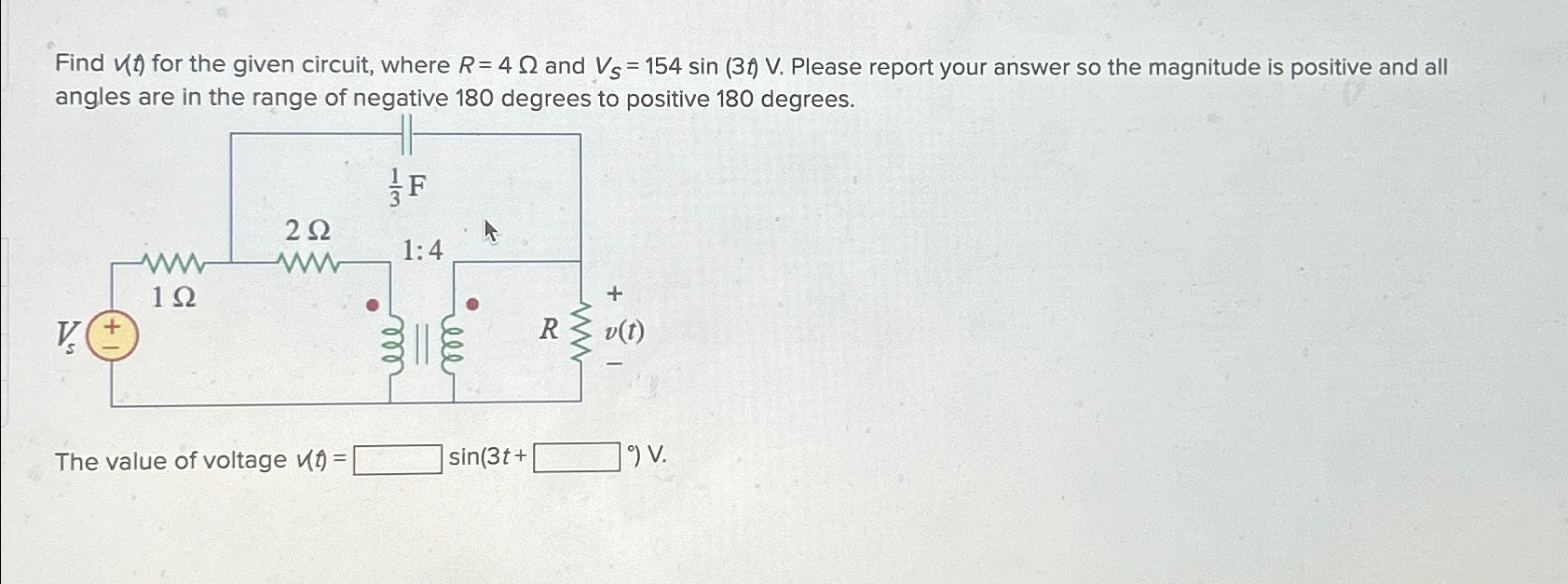 Solved Find V(t) ﻿for the given circuit, where R=4Ω ﻿and | Chegg.com