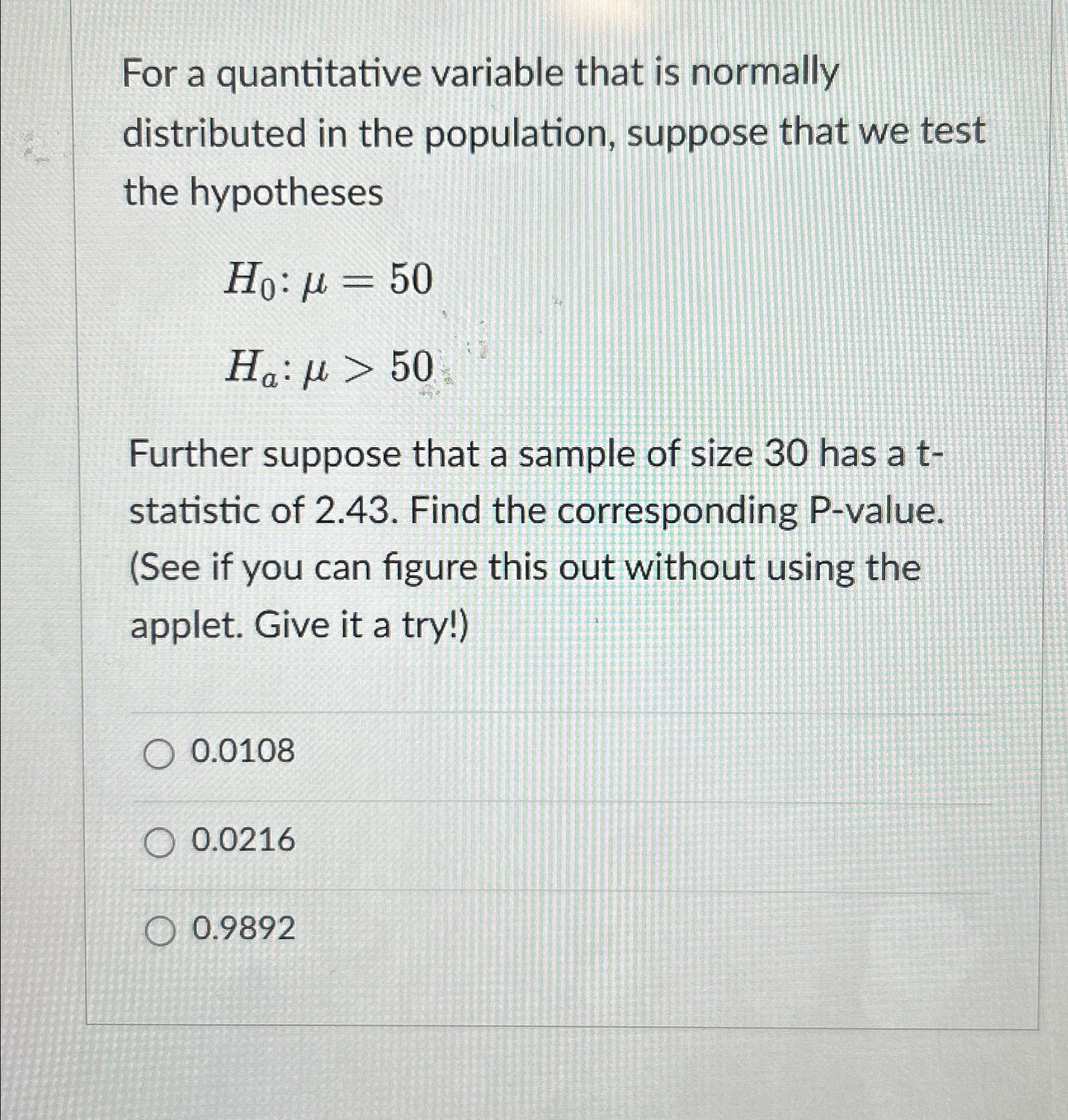 Solved For a quantitative variable that is normally | Chegg.com