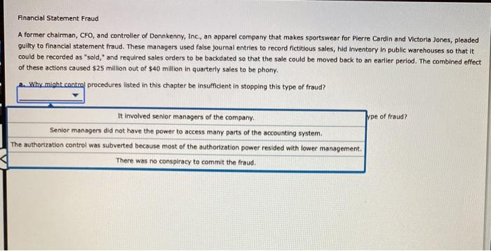 Solved Financial Statement Fraud A former chairman, CFO, and | Chegg.com