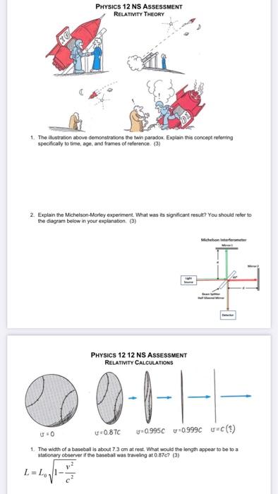 Solved PHYSICS 12 NS ASSESSMENT RELATIVITY THEORY 1. The | Chegg.com