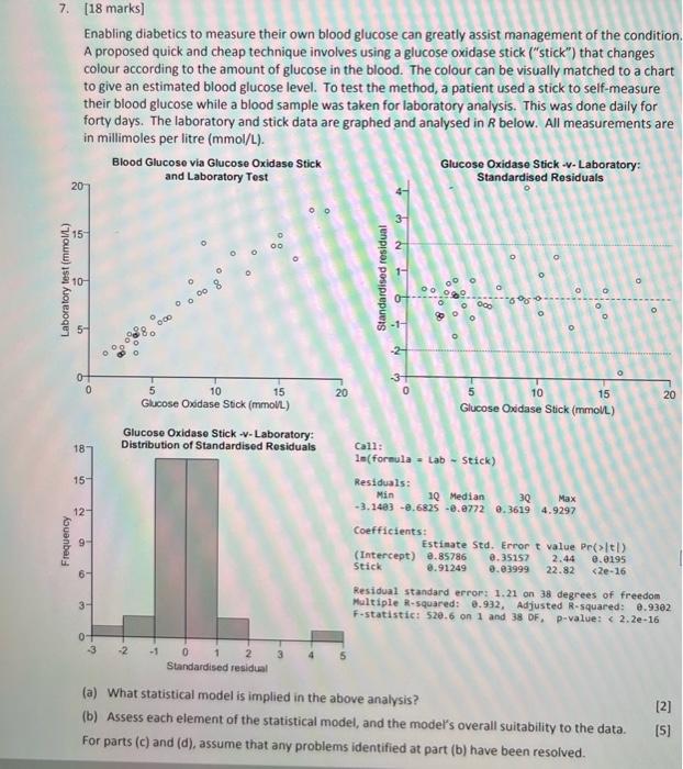 Solved 7. [18 marks] Enabling diabetics to measure their own | Chegg.com