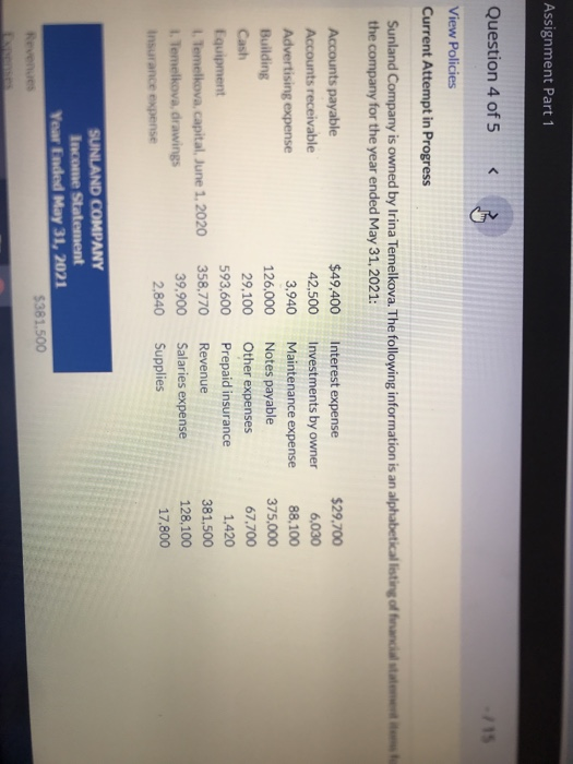 Solved Assignment Part 1 Question 4 of 5