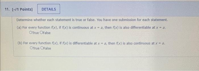 Solved Determine whether each statement is true or false. | Chegg.com