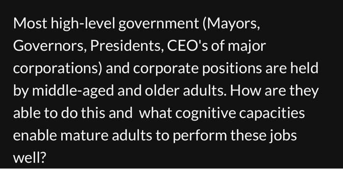 Solved Most high-level government (Mayors, Governors, | Chegg.com