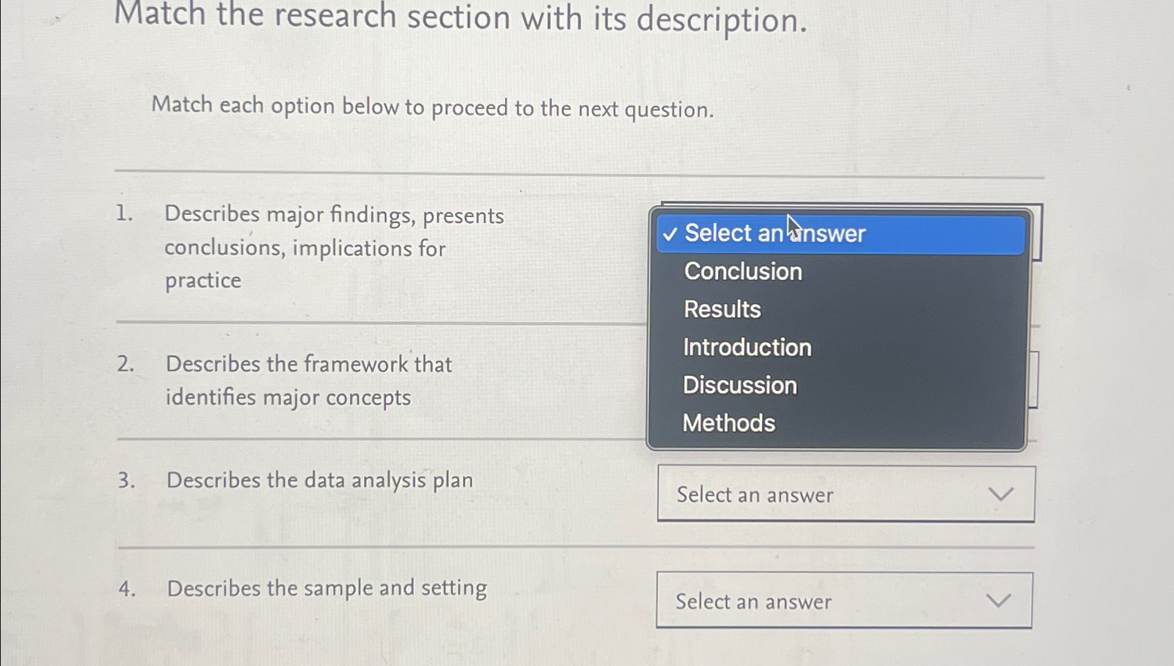 Solved Match the research section with its description.Match | Chegg.com