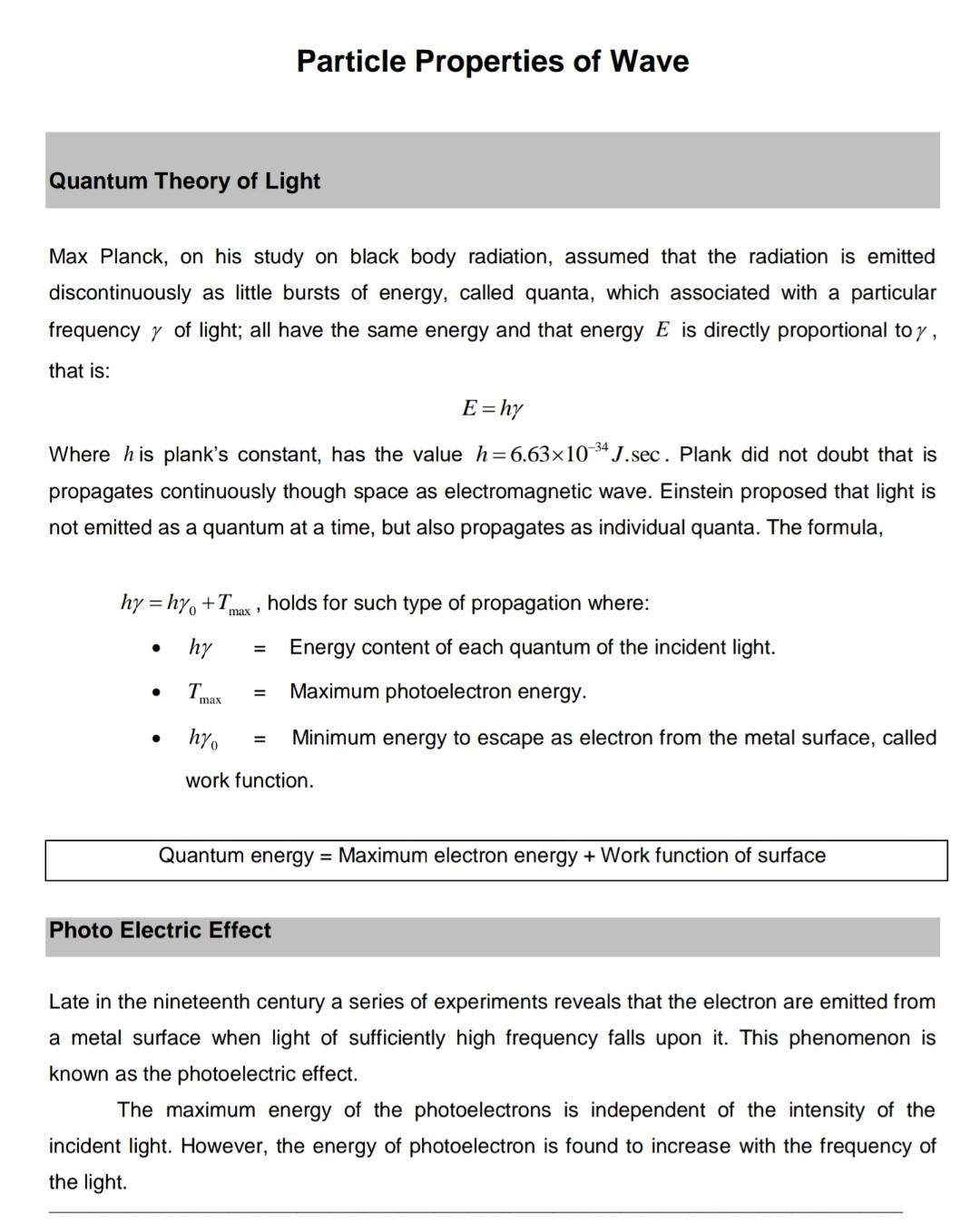 Solved Particle Properties of Wave Quantum Theory of Light | Chegg.com