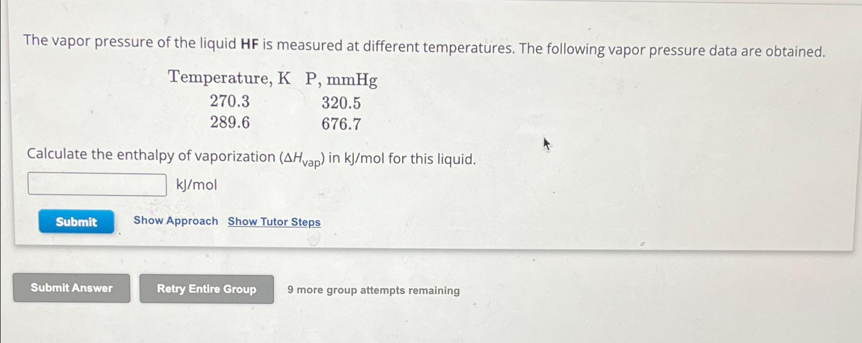 Solved The vapor pressure of the liquid HF ﻿is measured at | Chegg.com