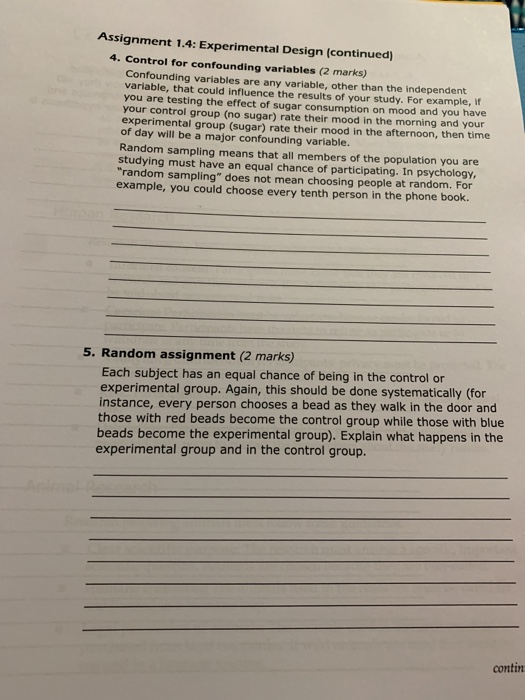 Solved Assignment 1.4: Experimental Design (14 marks) You | Chegg.com