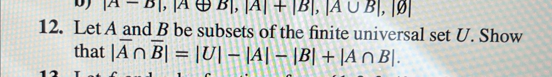 Solved Let A and B ﻿be subsets of the finite universal set | Chegg.com
