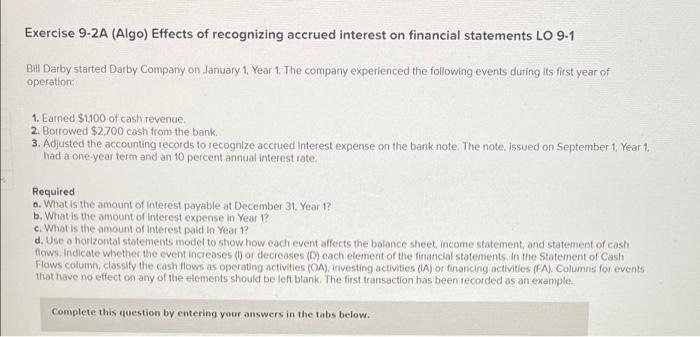 Solved Exercise 9-2A (Algo) Effects of recognizing accrued | Chegg.com