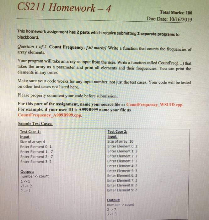 Solved CS211 Homework – 4 Total Marks: 100 Due Date: | Chegg.com