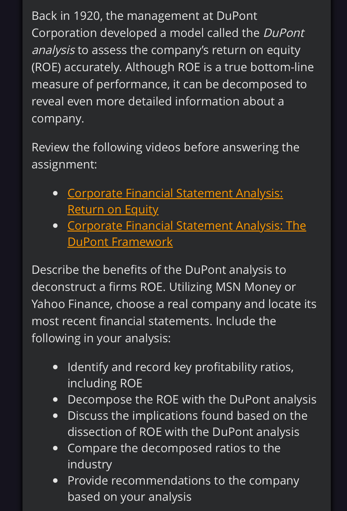 Solved Back in 1920, ﻿the management at DuPont Corporation | Chegg.com