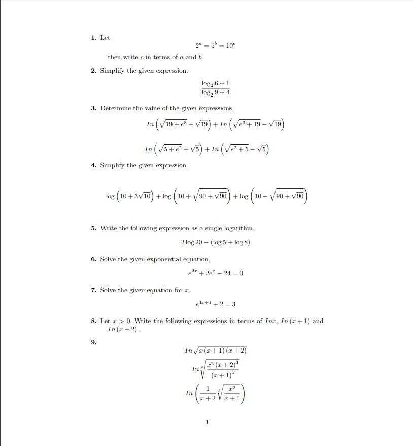Solved Let Find the solution set of the given logarithmic | Chegg.com