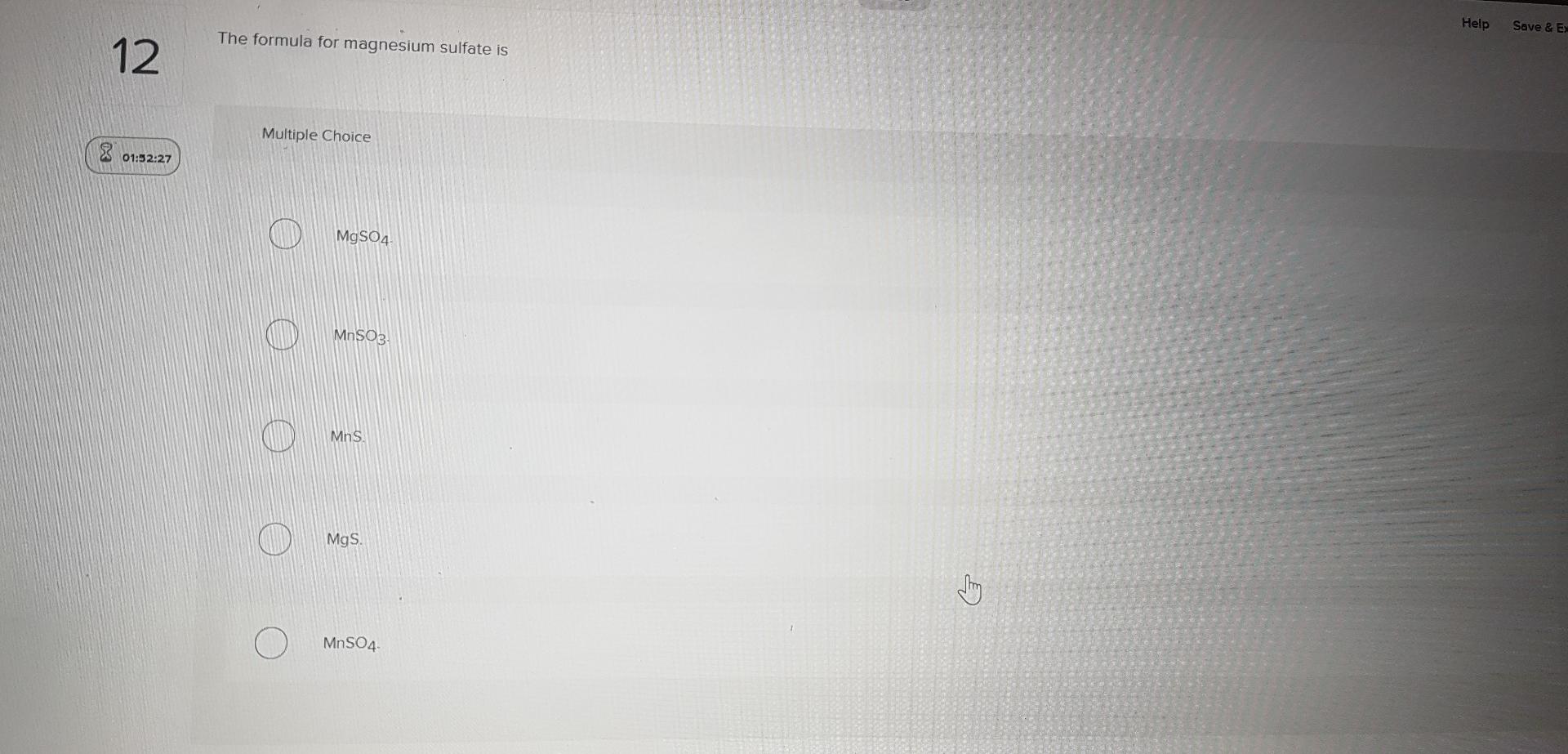 Solved Help Save & EX The formula for magnesium sulfate is | Chegg.com