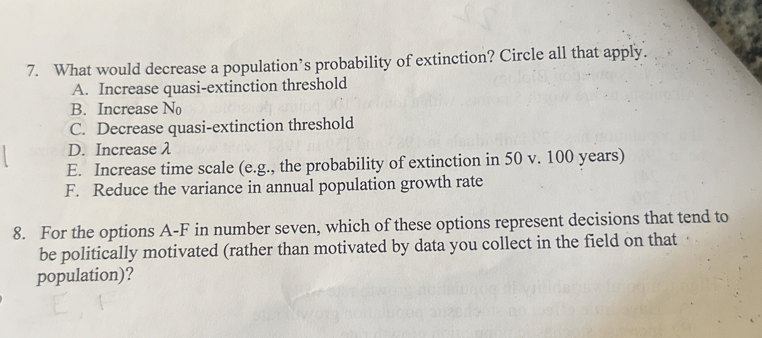 Solved What would decrease a population's probability of | Chegg.com