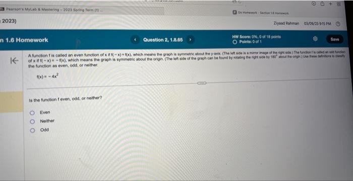 Solved the hincion as even, odd, ot neither is the Anstion f | Chegg.com