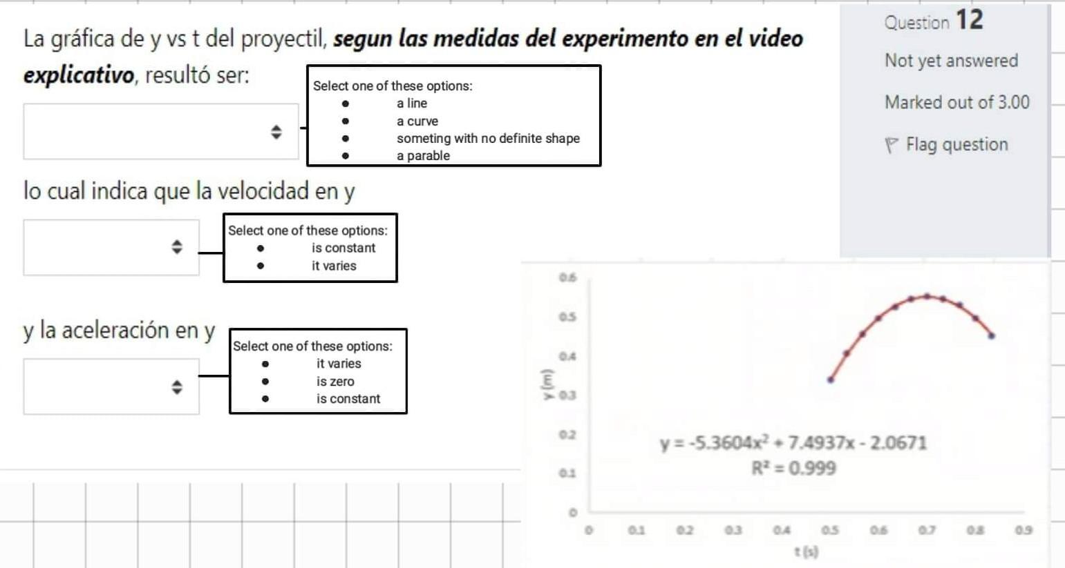 Solved The graph of y vs t of the projectile, according to | Chegg.com