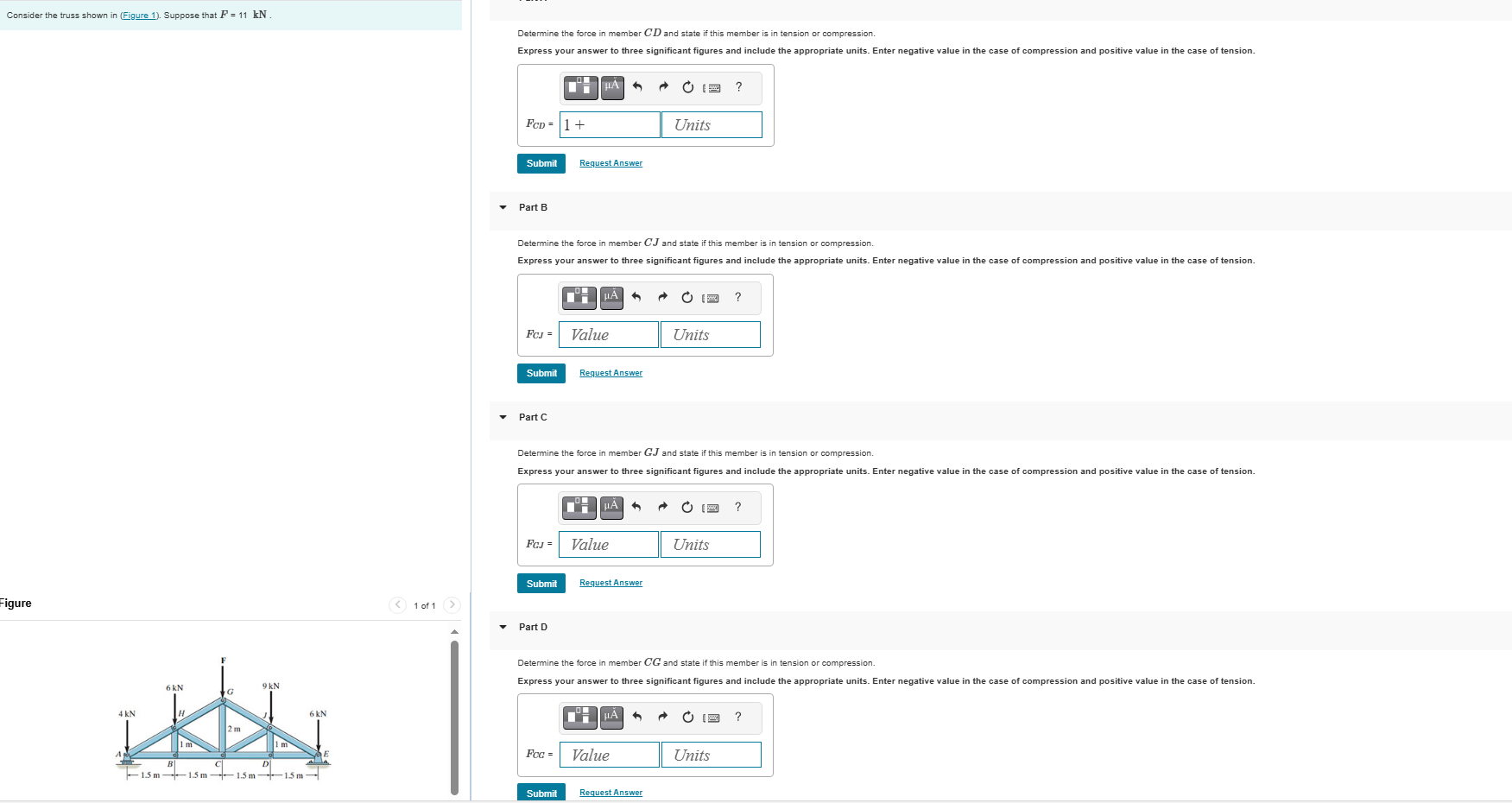 Solved Consider the truss shown in Suppose that FF = 11 | Chegg.com