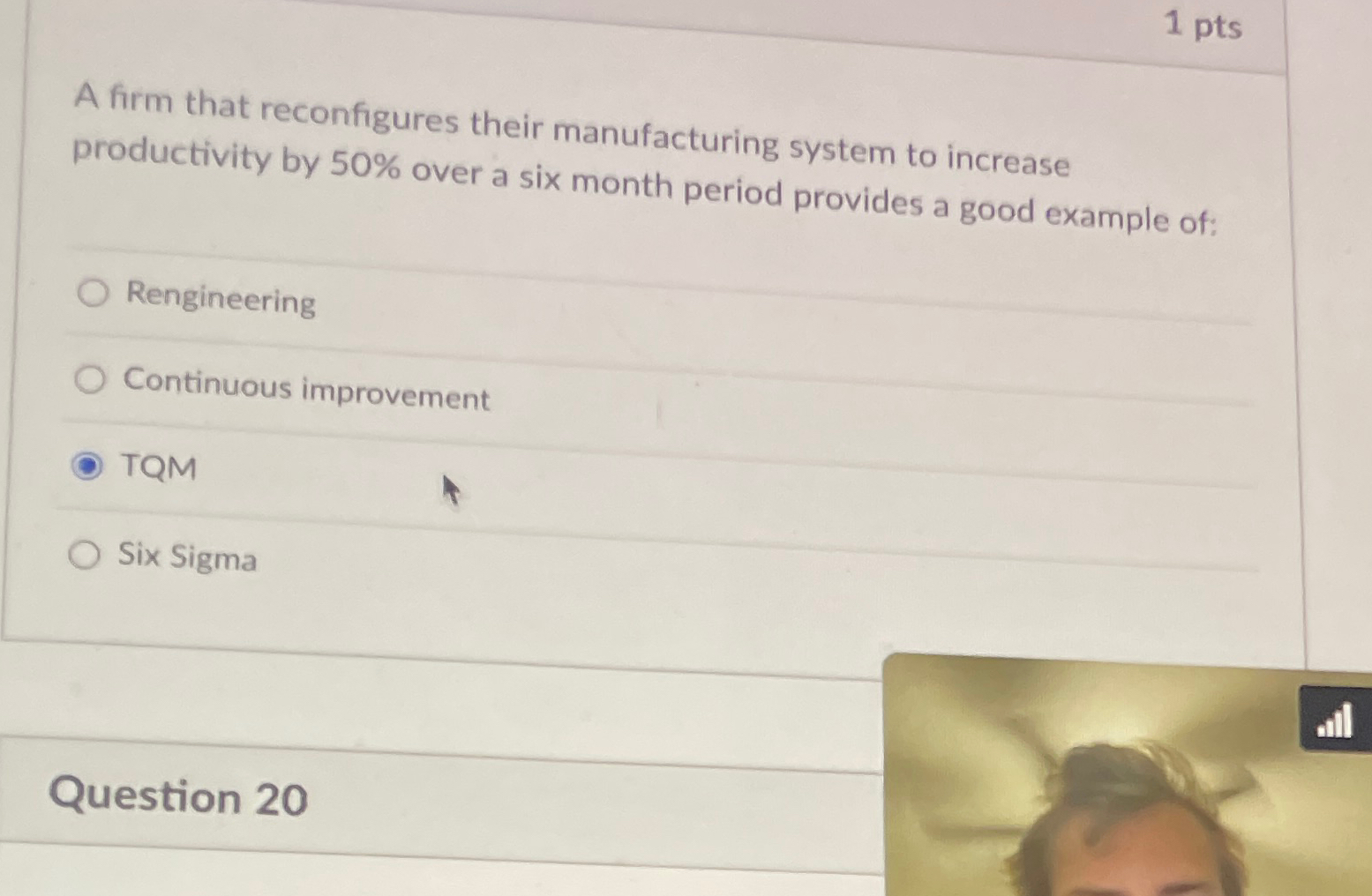 Solved 1 ﻿ptsA firm that reconfigures their manufacturing | Chegg.com