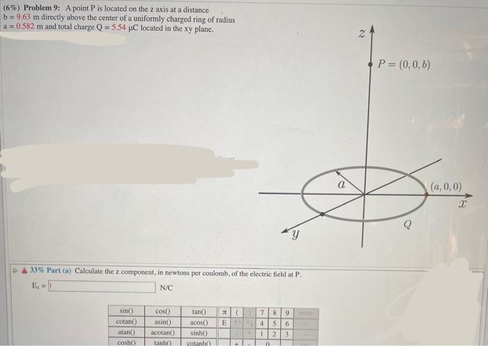 Solved (6%) Problem 9: A point P is located on the z axis at | Chegg.com