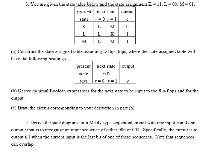 Solved You are given the state table below and the state | Chegg.com