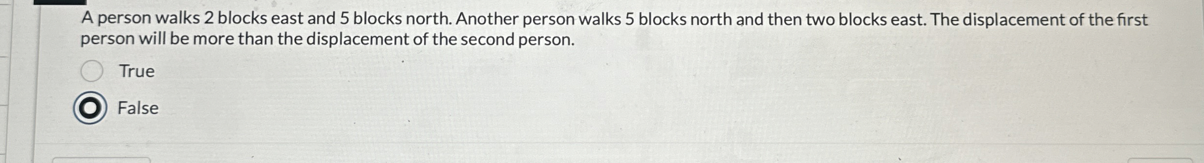 Solved A person walks 2 ﻿blocks east and 5 ﻿blocks north. | Chegg.com