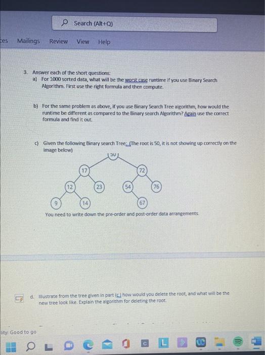Solved 3. Answer each of the short questions: a) For 1000 | Chegg.com
