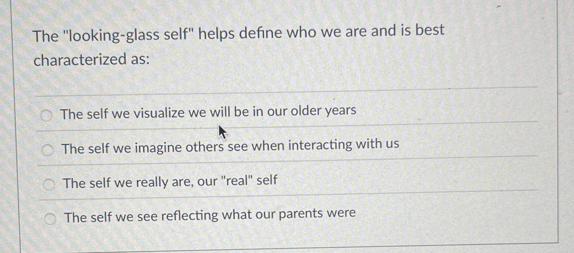 Solved The "looking-glass self" helps define who we are and | Chegg.com