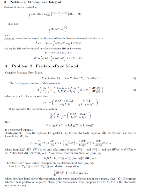 Solved 3 ﻿Problem 2: Stratonovich IntegralStratonosich | Chegg.com