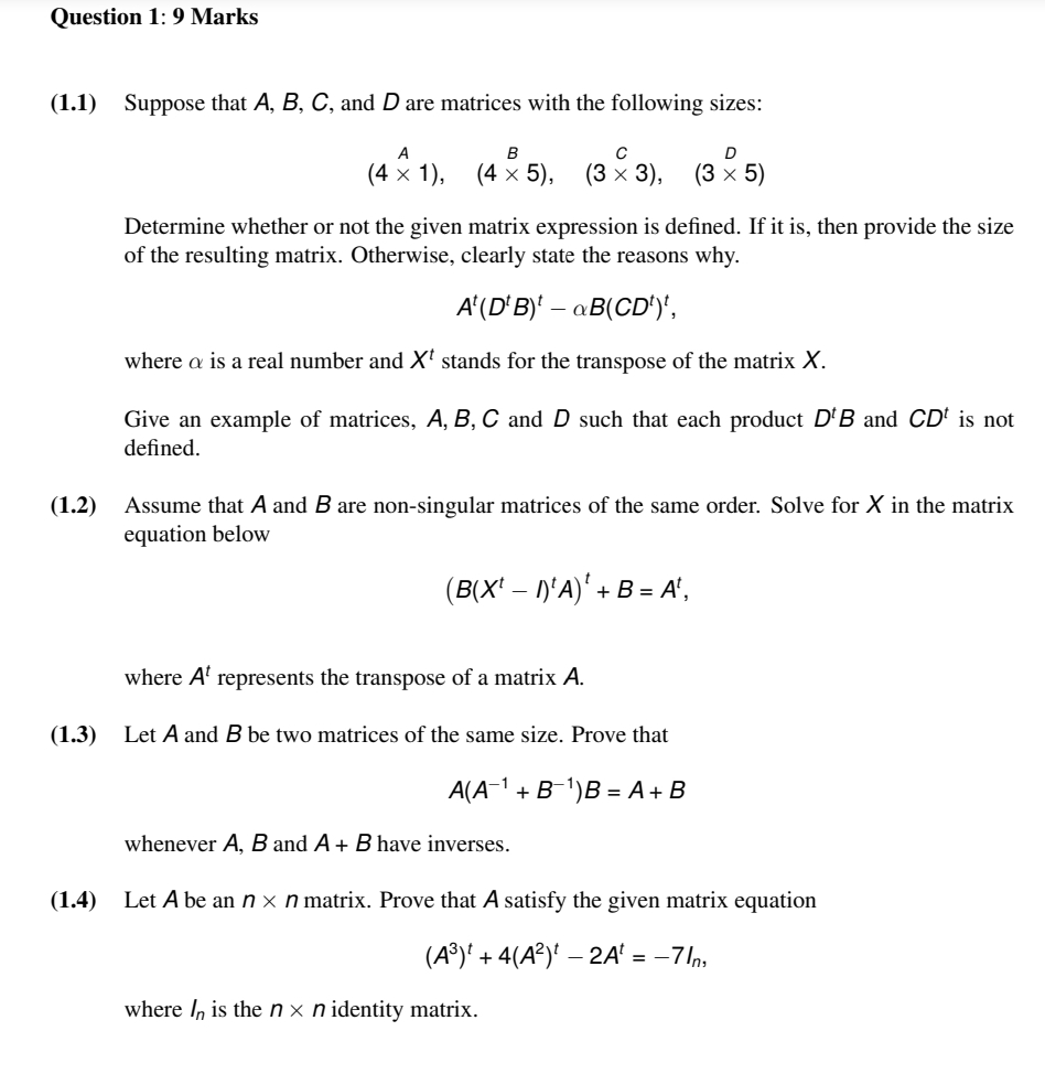 Solved Question 1: 9 ﻿Marks(1.1) ﻿Suppose that A,B,C, ﻿and D | Chegg.com