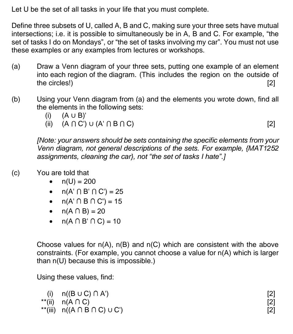 Solved et U be the set of all tasks in your life that you | Chegg.com