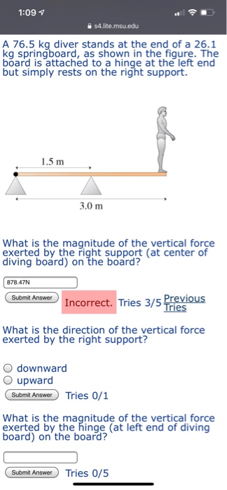 Solved a diver stands at the end of a springboard as shown | Chegg.com
