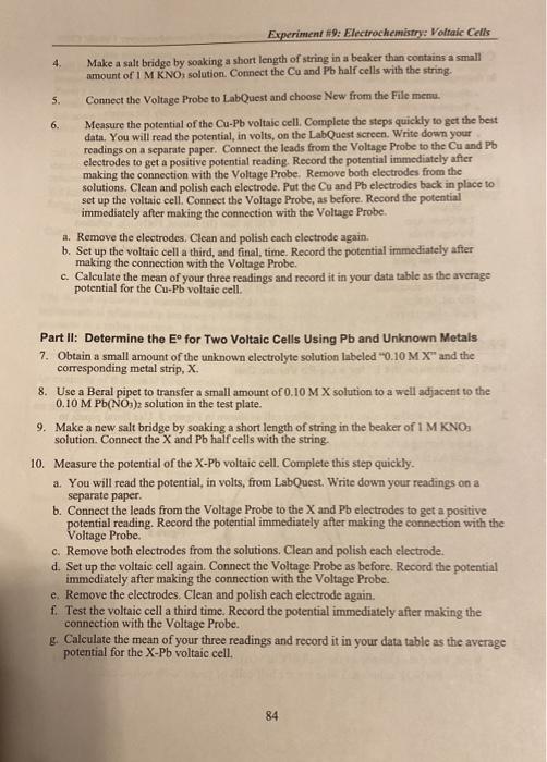 Solved Experiment #9: Electrochemistry: Voltaic Cells | Chegg.com