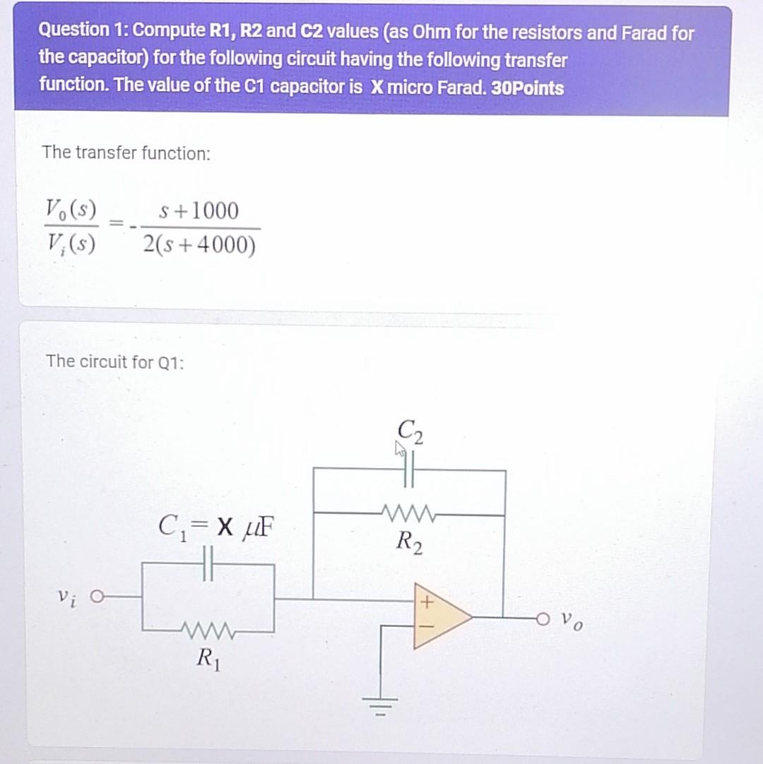 Solved Question 1: Compute R1, R2 and G2 values (as Ohm for | Chegg.com