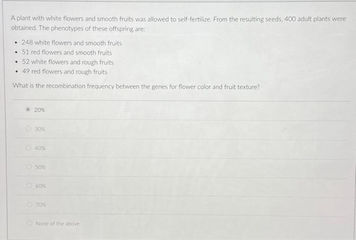 Solved A plant with white flowers and smooth fruits was | Chegg.com