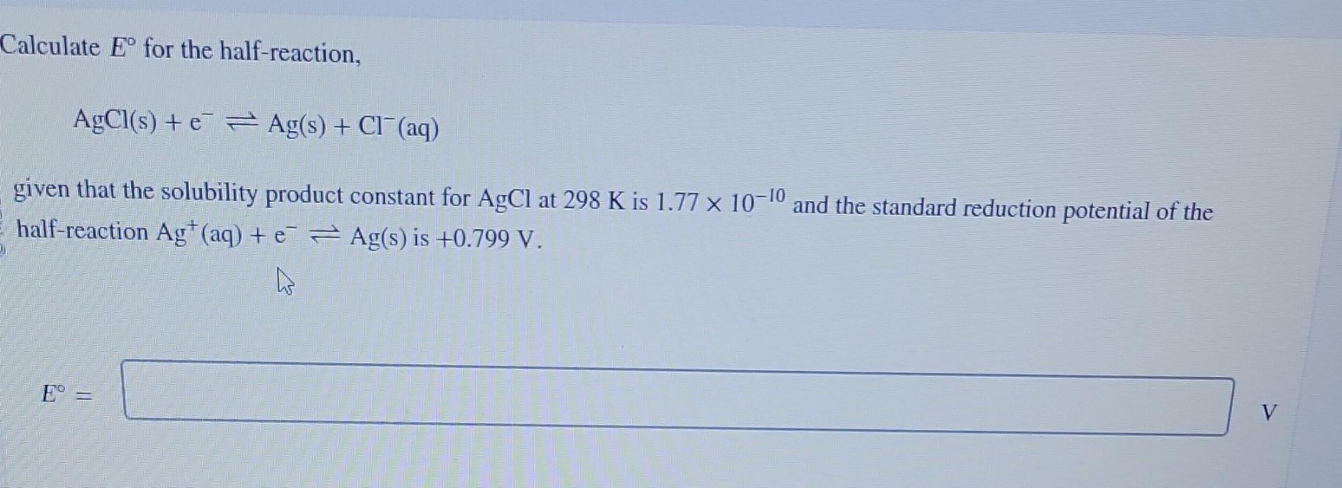 Solved Calculate E∘ For The Half Reaction