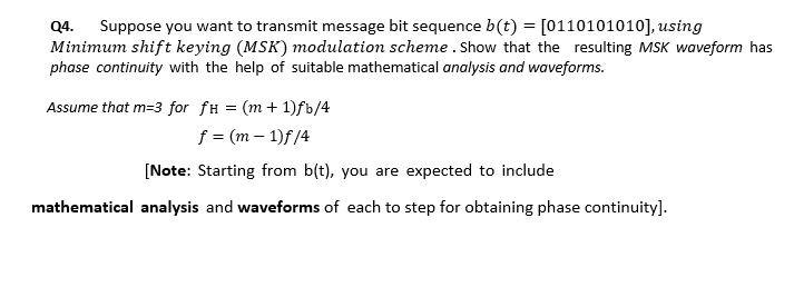 Solved Q4. Suppose you want to transmit message bit sequence | Chegg.com