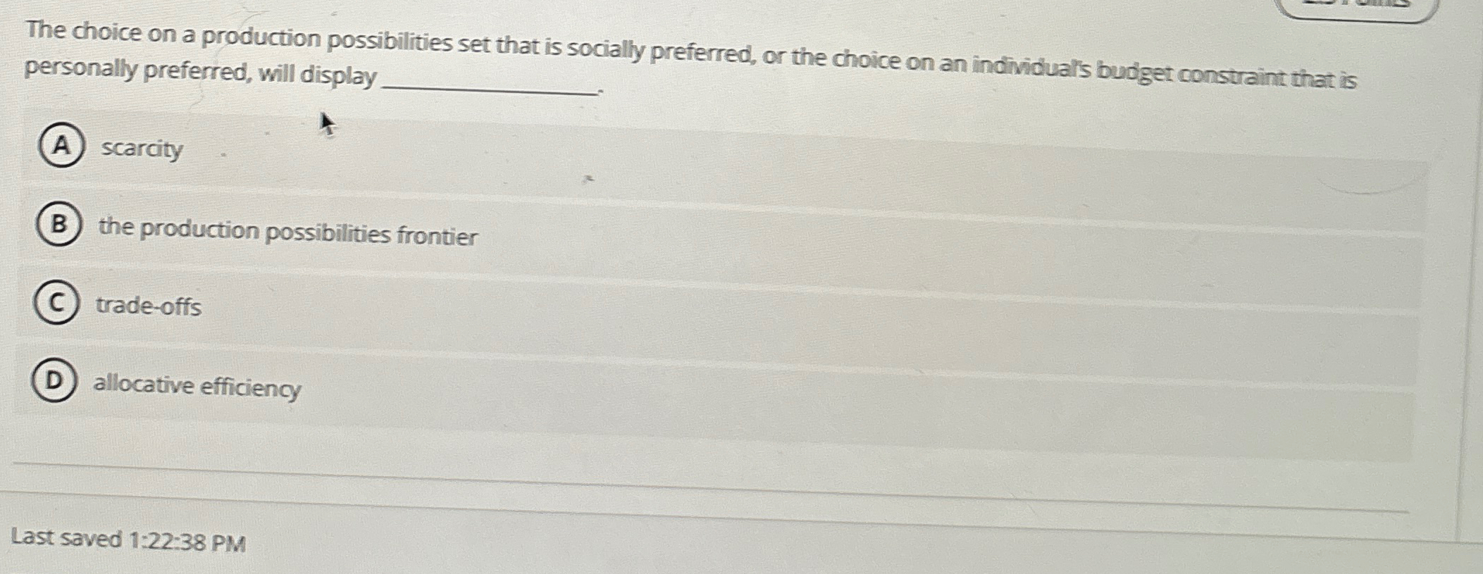 Solved The choice on a production possibilities set that is | Chegg.com