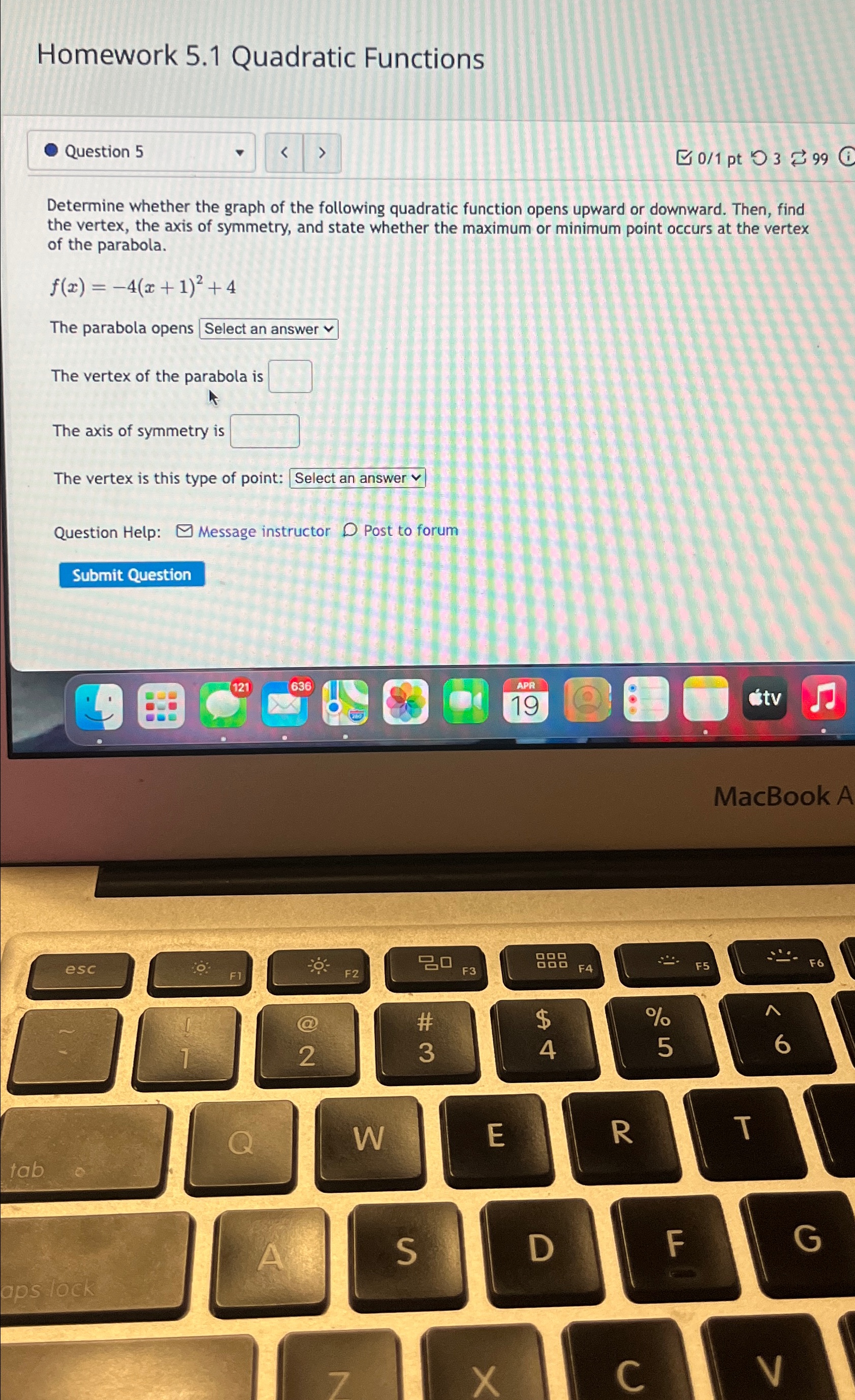Solved Homework 5.1 ﻿Quadratic Functions01 ﻿pt | Chegg.com