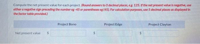 Solved Compute the net present value for each project. | Chegg.com