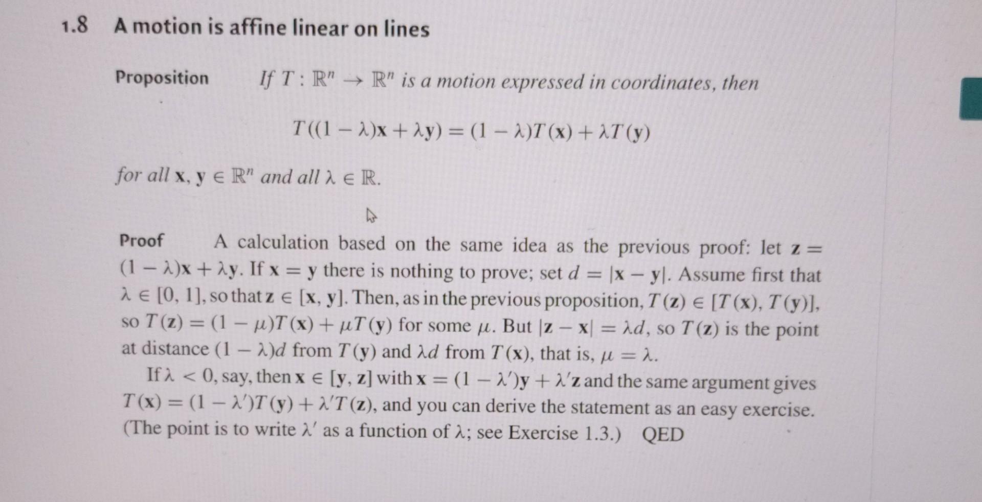 Solved 1.8 A motion is affine linear on lines Proposition If | Chegg.com