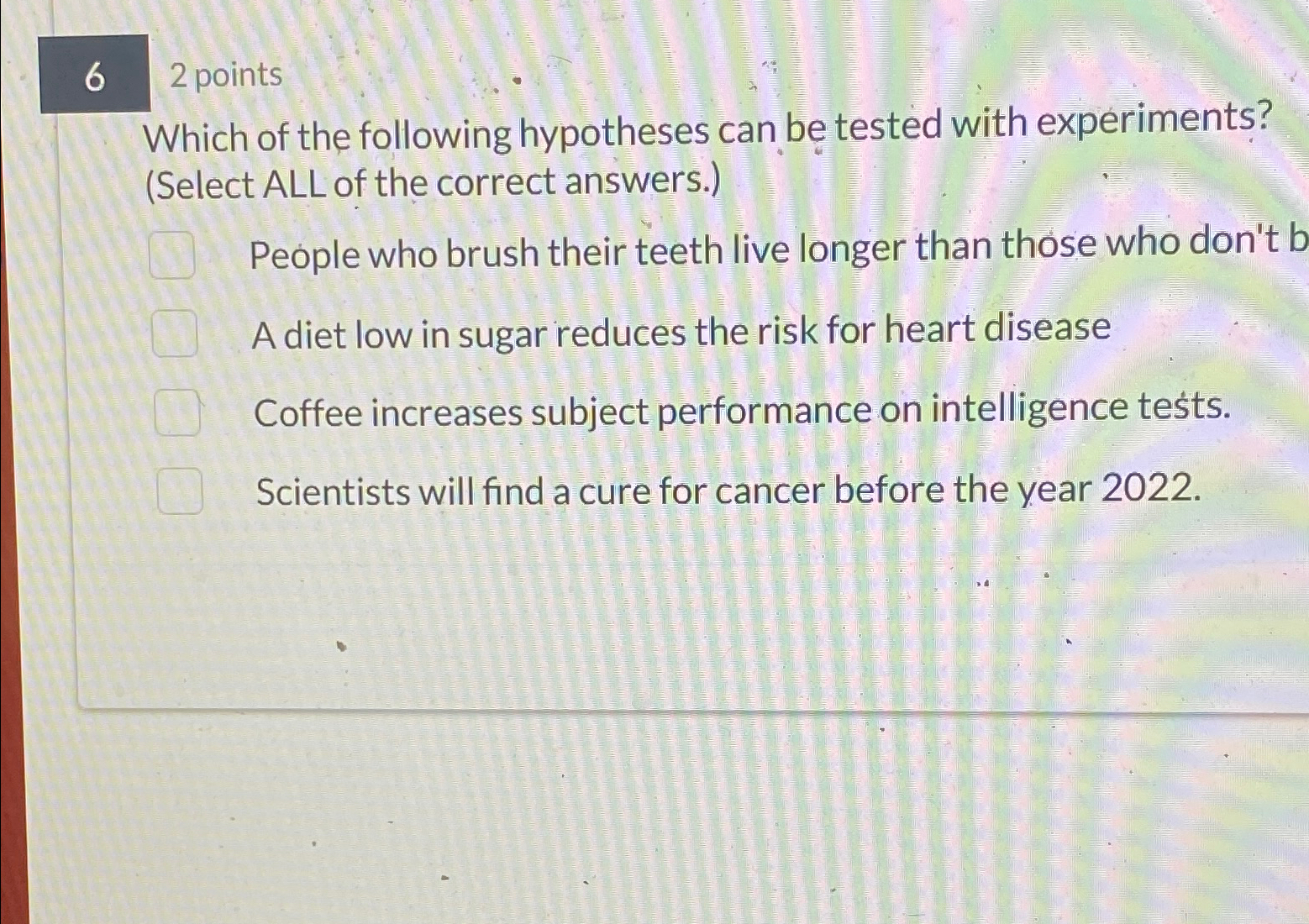 Solved 62 ﻿pointsWhich of the following hypotheses can be | Chegg.com