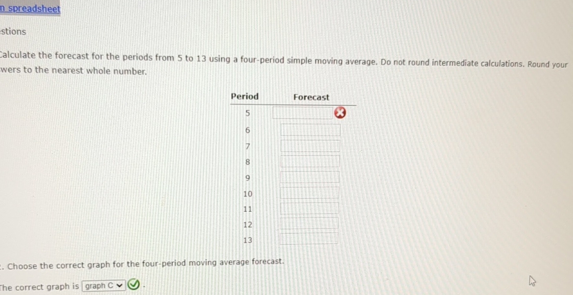 Solved n spreadsheetstionsCalculate the forecast for the | Chegg.com
