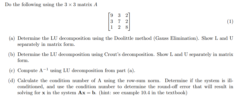 Solved Do the following using the \( 3 \times 3 \) ﻿matrix | Chegg.com