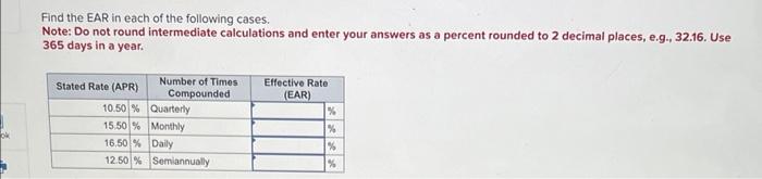 Solved Find the EAR in each of the following cases. Note: Do | Chegg.com
